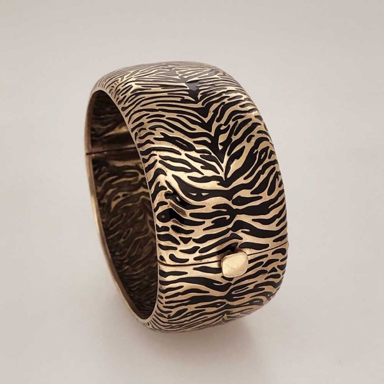 Pink Gold and Enamel Tiger Cuff Bracelet 1902-53 | Grants Jewelry
