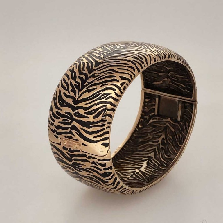 Pink Gold and Enamel Tiger Cuff Bracelet 1902-53 | Grants Jewelry