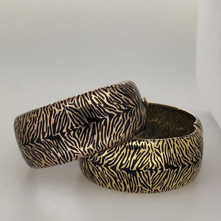 Pink Gold and Enamel Tiger Cuff Bracelet 1902-53 | Grants Jewelry
