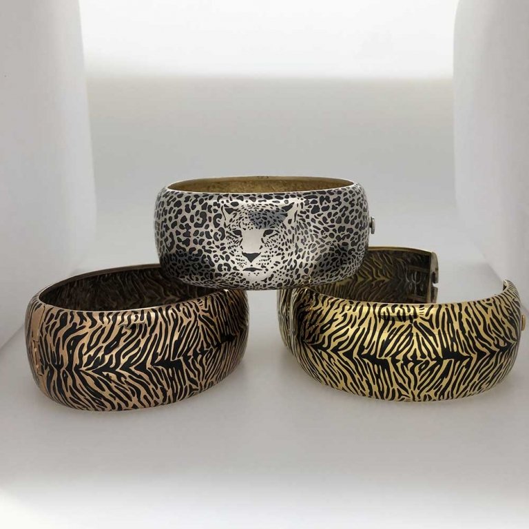 Pink Gold and Enamel Tiger Cuff Bracelet 1902-53 | Grants Jewelry